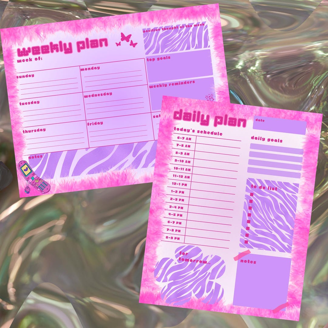 Fuzzy Boa Y2K Nostalgia Daily and Weekly Planner Canva Template ...