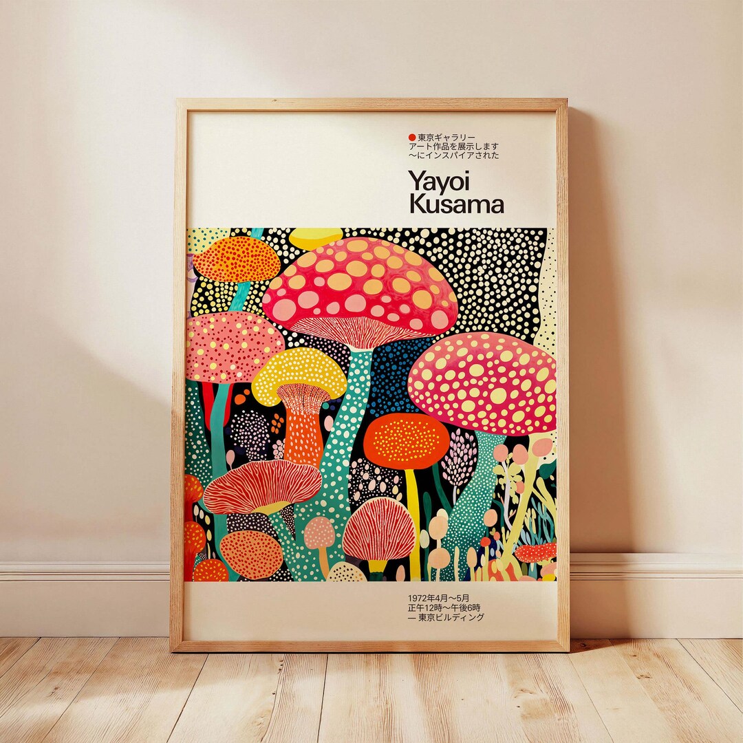 Mushroom Poster Yayoi Kusama Inspired Unframed Abstract Fungi Wall Art ...