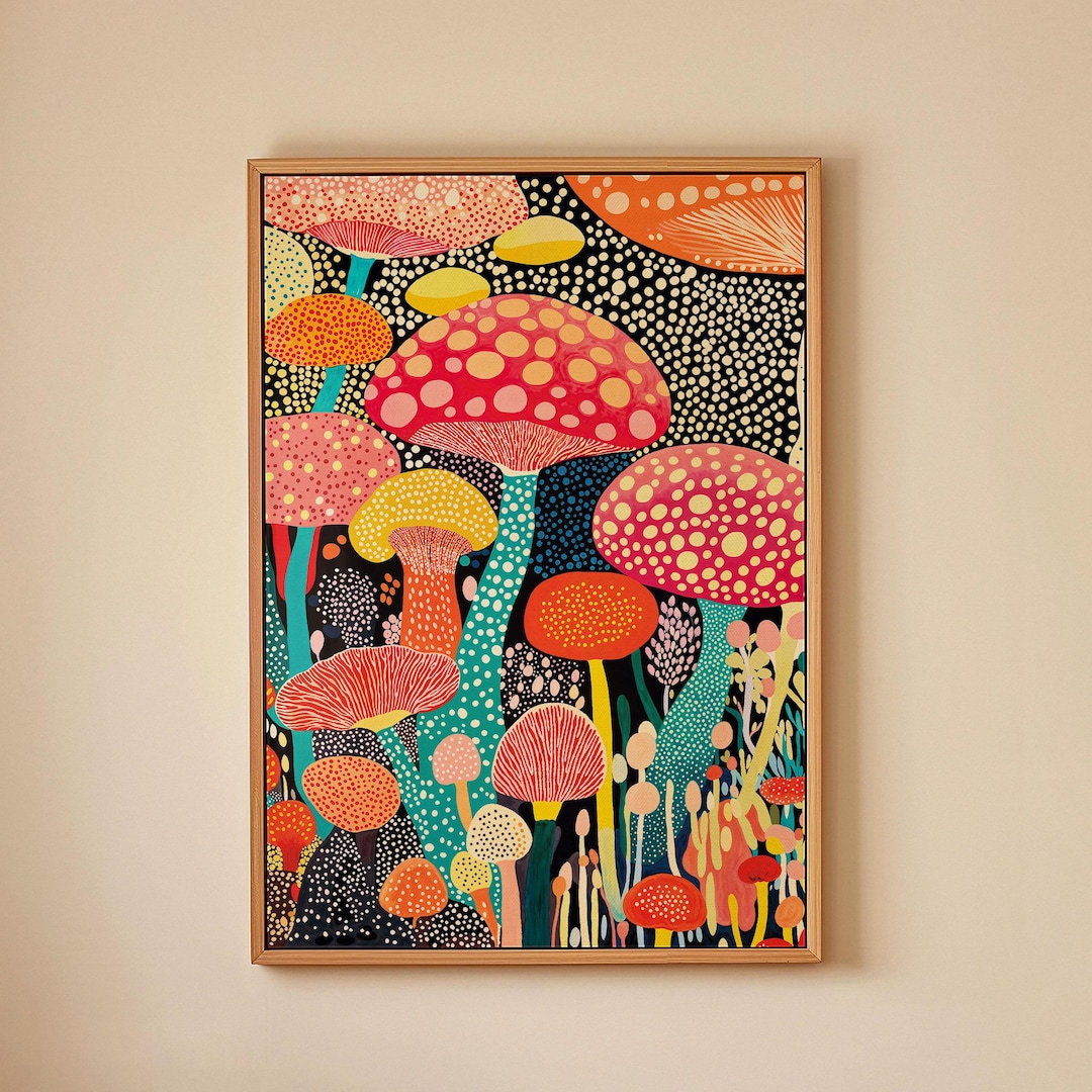 Mushroom Wall Art Yayoi Kusama Inspired Framed Canvas Print Modern ...
