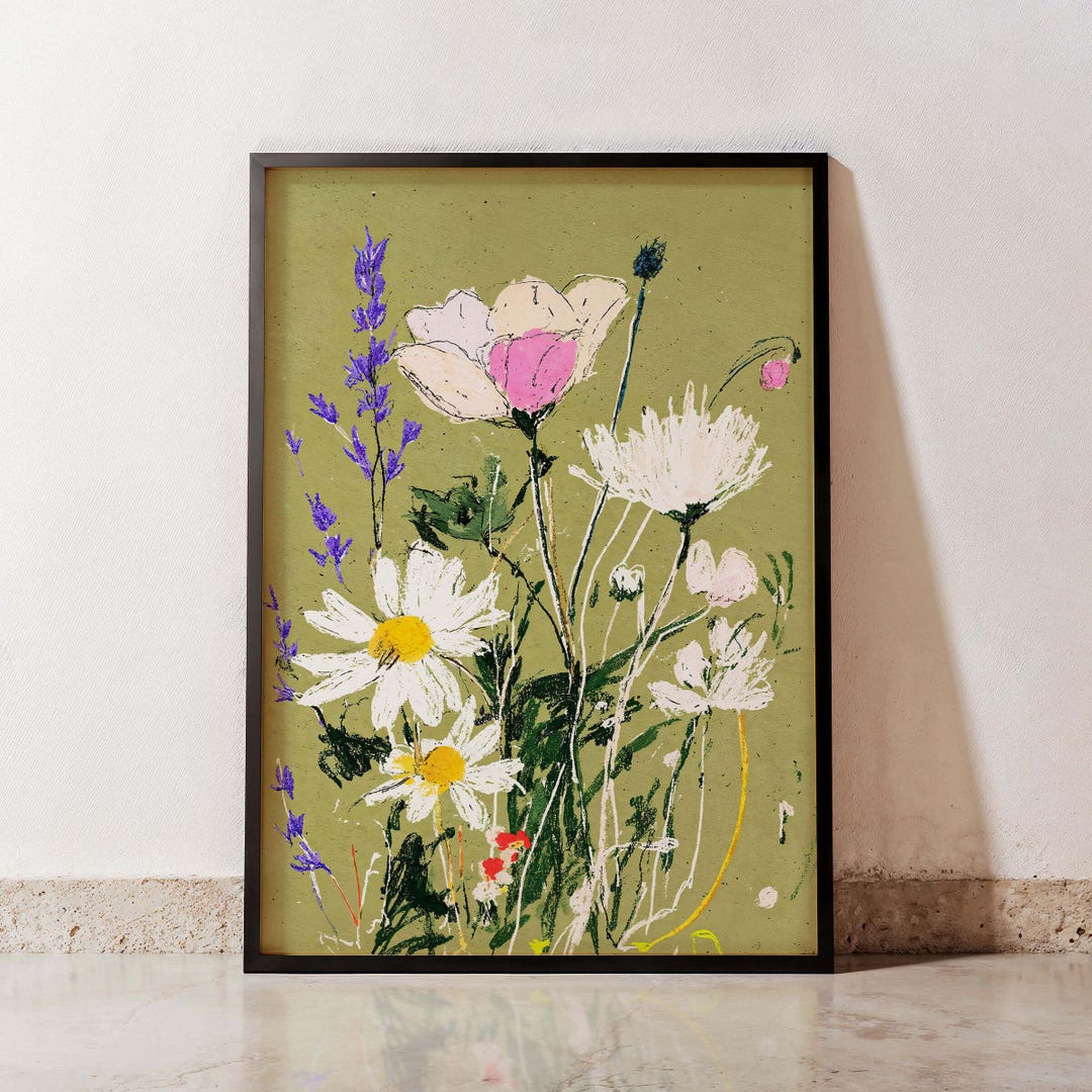 Pastel Wildflowers Art Print Unframed Sage Green Botanical Wall Decor ...