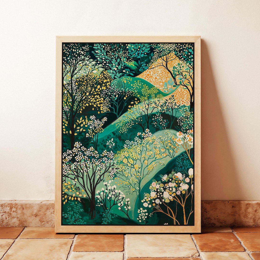 Framed Floral Canvas Print, Green Nature Landscape Art - Etsy