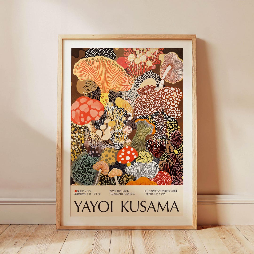 Yayoi Kusama Inspired Poster Framed Kusama Mushroom & Floral Print ...