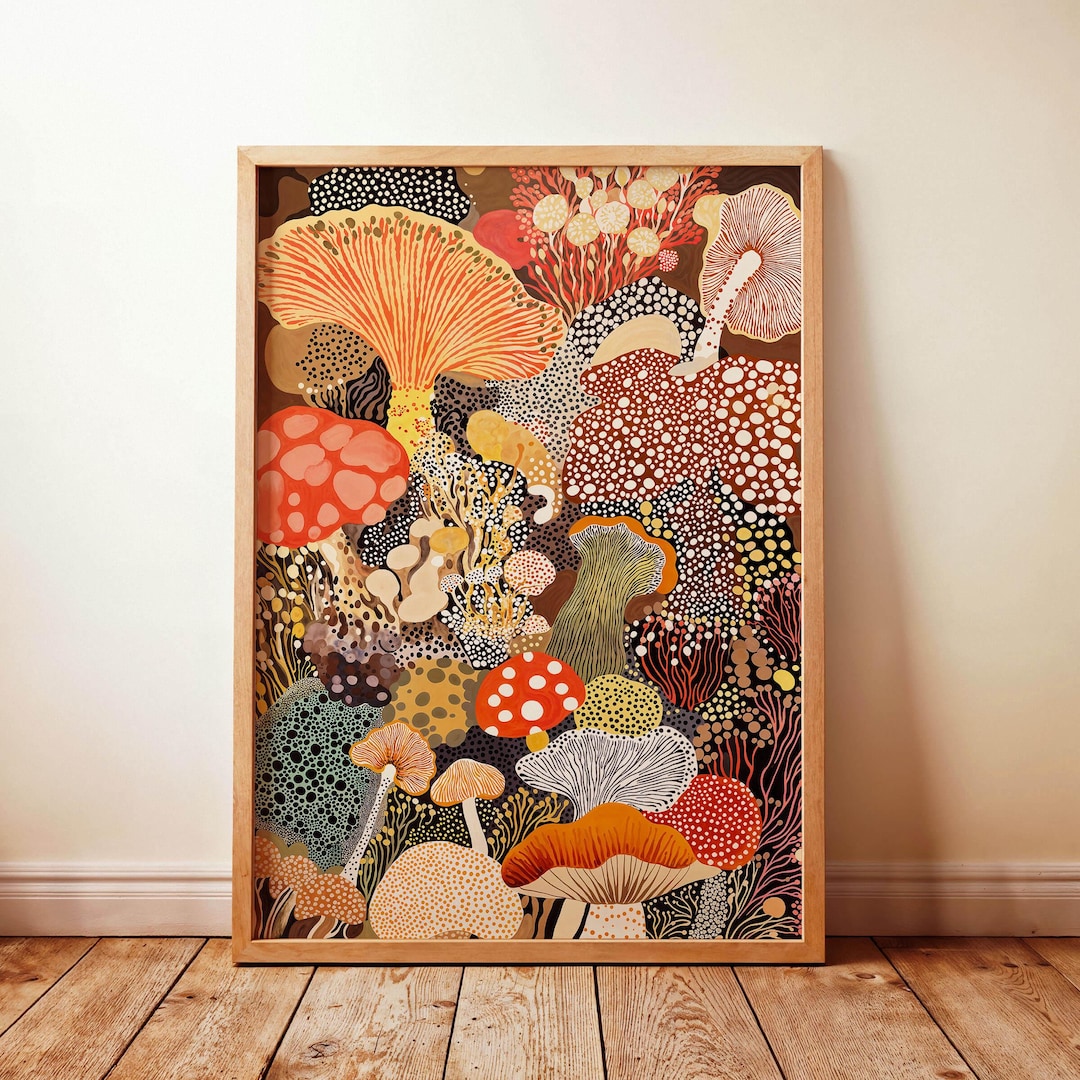 Mushroom Poster: Yayoi Kusama Inspired Fungi Print, Modern Japandi Art ...