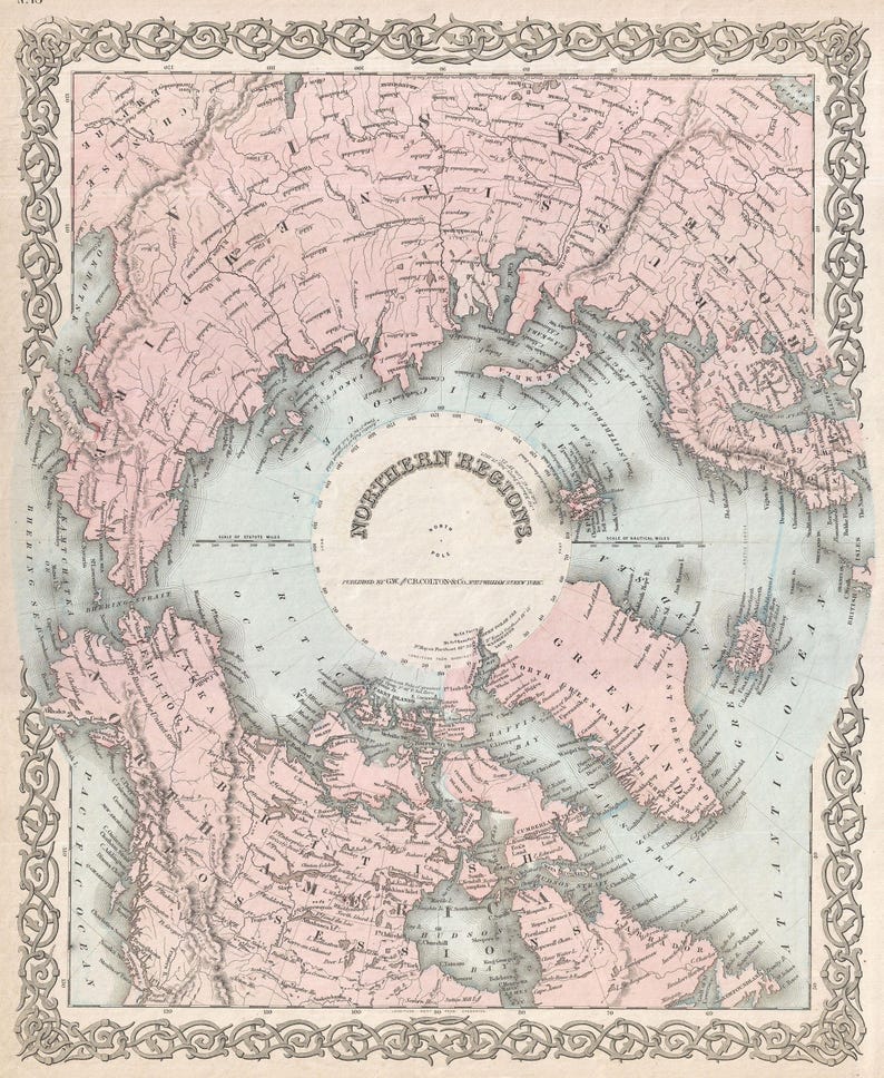 Antique North Pole Map Prints: Vintage Christmas Decor (digital ...