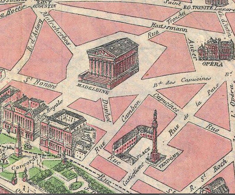 Old French Map of Paris Retro and Monuments, Year 1926 Vintage Antique ...