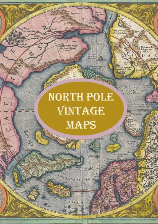 5 Old North Pole Maps, Antique North Pole Art Maps, Vintage North Pole ...