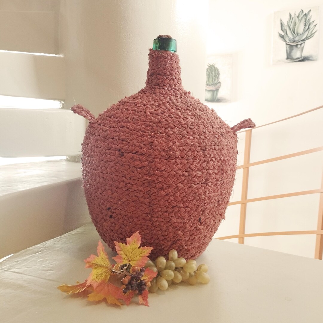 Antique Hand-blown Glass Demijohn, Straw-wrapped, Early 1900s Flask ...
