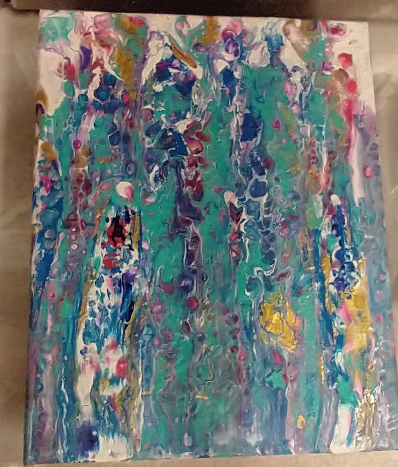 Original Fluild Art 8x10 Acrylic Abstract Vivid Color Flower Swipe - Etsy