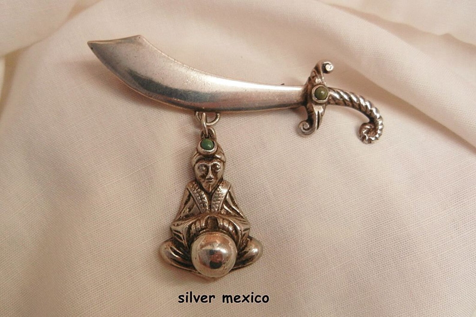 Vintage Awesome Sword and Dangling Fortune Teller Brooch Marked Silver ...