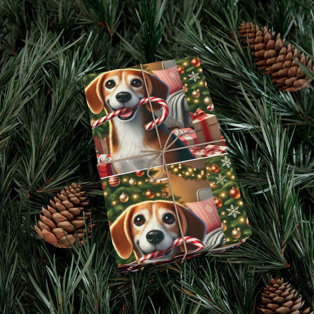 Wrapping Paper, Christmas Dog and Santa Gift Wrap, Festive Holiday ...