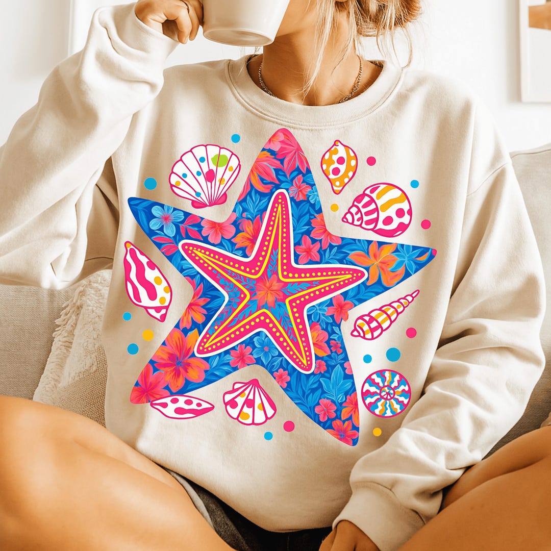 Preppy Starfish Png, Summer Vibes Png, Retro Floral Summer Png, Ocean ...