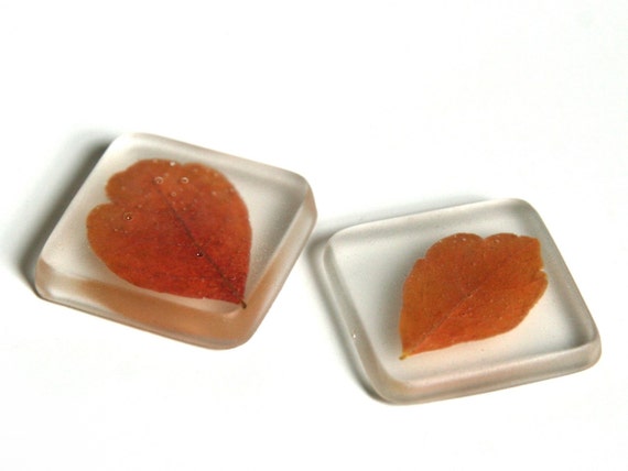 Items similar to Red Leaf Magnets - Square Resin Magnets - Set of 2 on Etsy