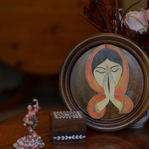 Welcome Namaste Lady Door Wall Hanging Sculpture | Handcrafted Wooden ...