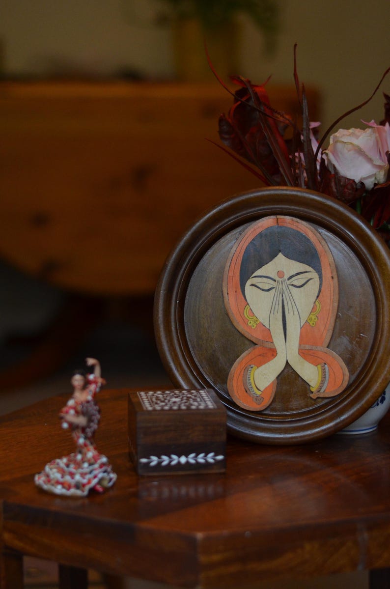 Welcome Namaste Lady Door Wall Hanging Sculpture | Handcrafted Wooden ...