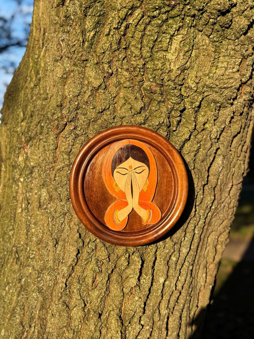 Welcome Namaste Lady Door Wall Hanging Sculpture | Handcrafted Wooden ...