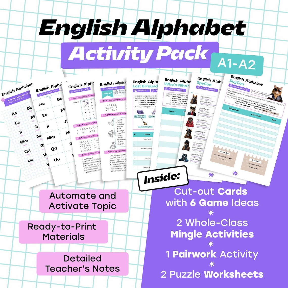 ESL Alphabet Activity Pack: Beginner Spelling Games & Worksheets ...