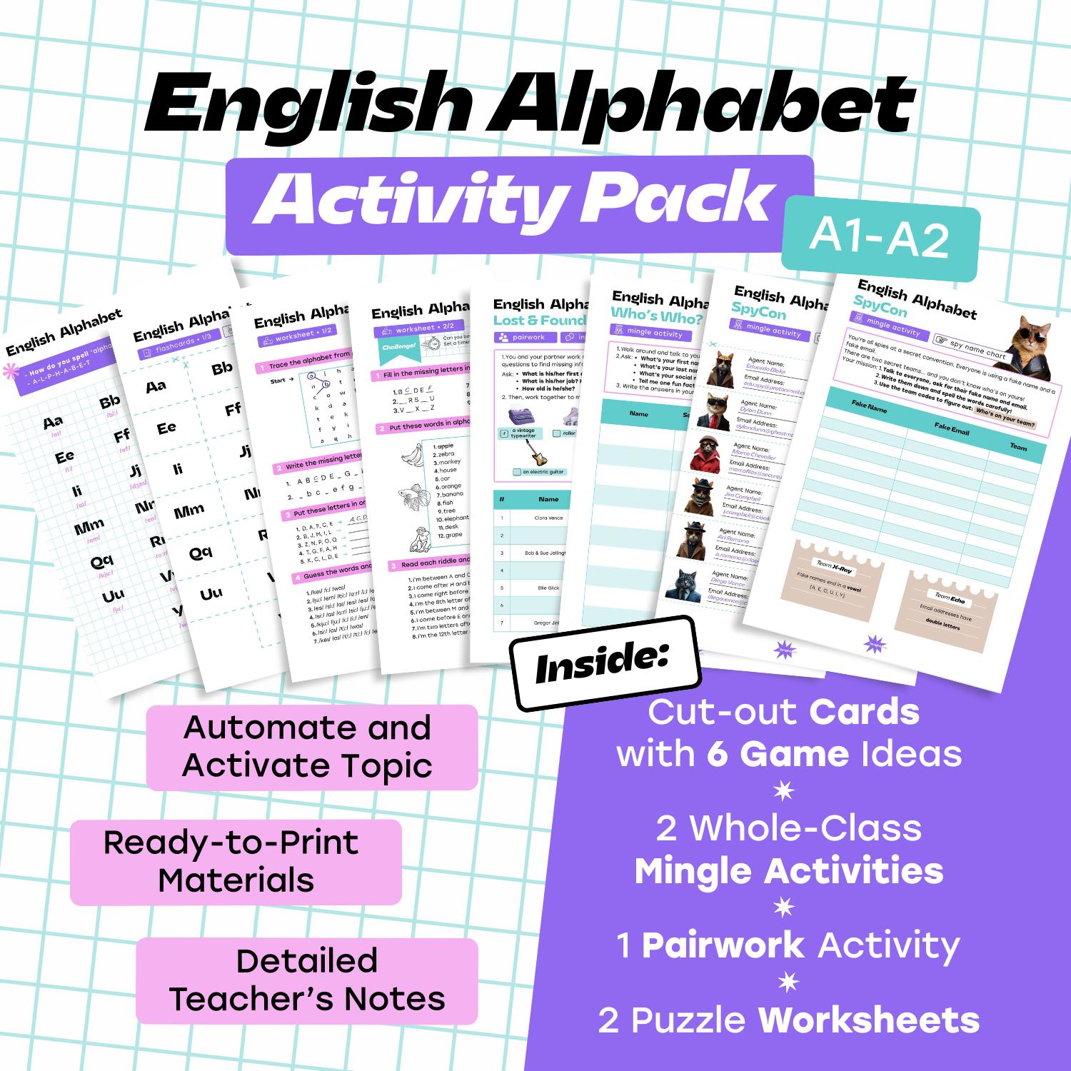 ESL Alphabet Activity Pack: Beginner Spelling Games & Worksheets ...