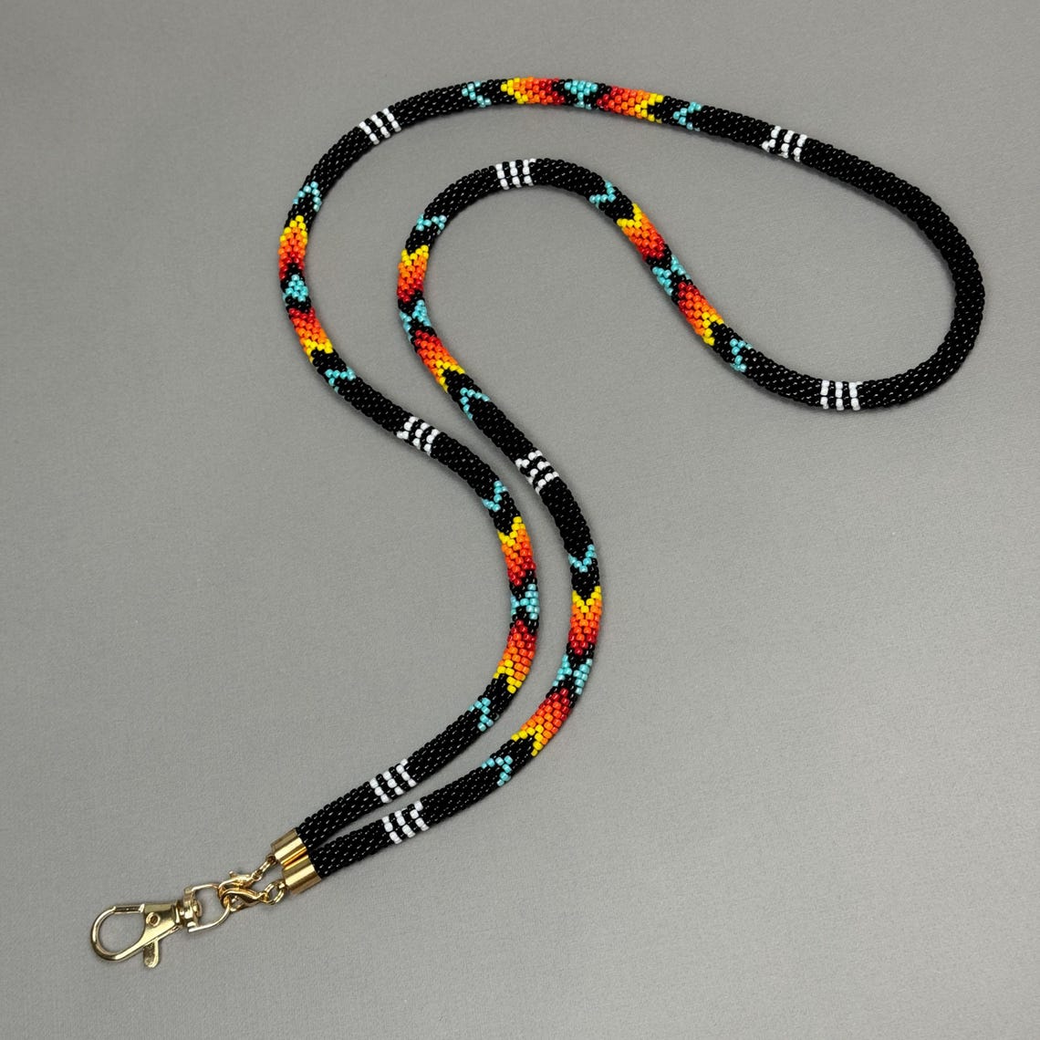 Native American Style Beaded Lanyard for ID Badges and Keys, Handmade ...