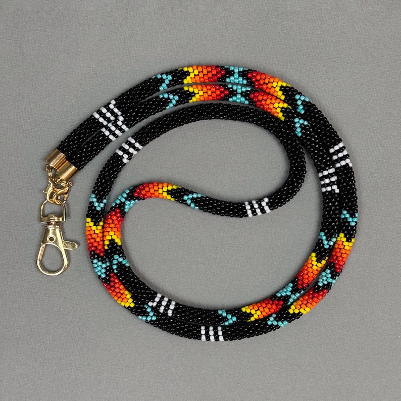 Native American Style Beaded Lanyard for ID Badges and Keys, Handmade ...