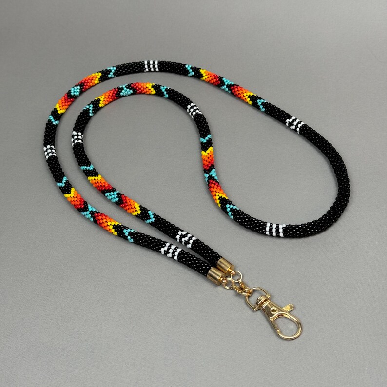 Native American Style Beaded Lanyard for ID Badges and Keys, Handmade ...