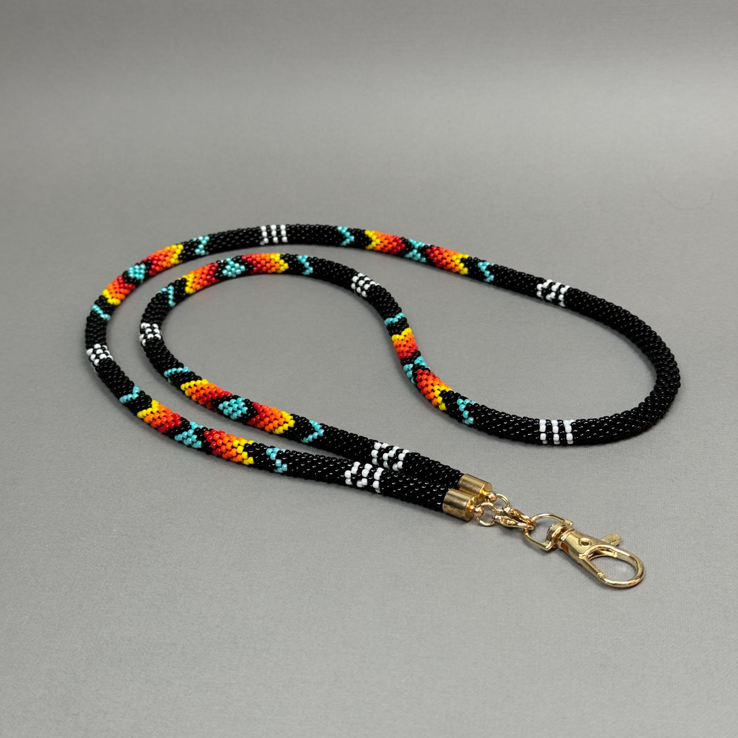 Native American Style Beaded Lanyard for ID Badges and Keys, Handmade ...