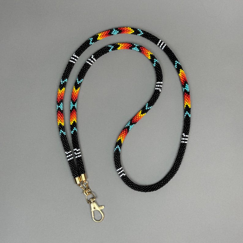Native American Style Beaded Lanyard for ID Badges and Keys, Handmade ...