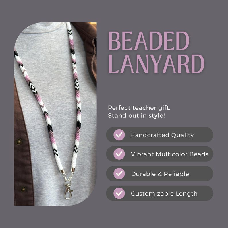 Beaded Lanyard - Native American Inspired, Artistic ID Badge Holder ...