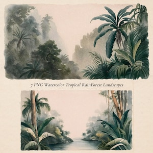 Tropical Rainforest Watercolor Landscapes: Misty Jungle Views (PNG) - Etsy