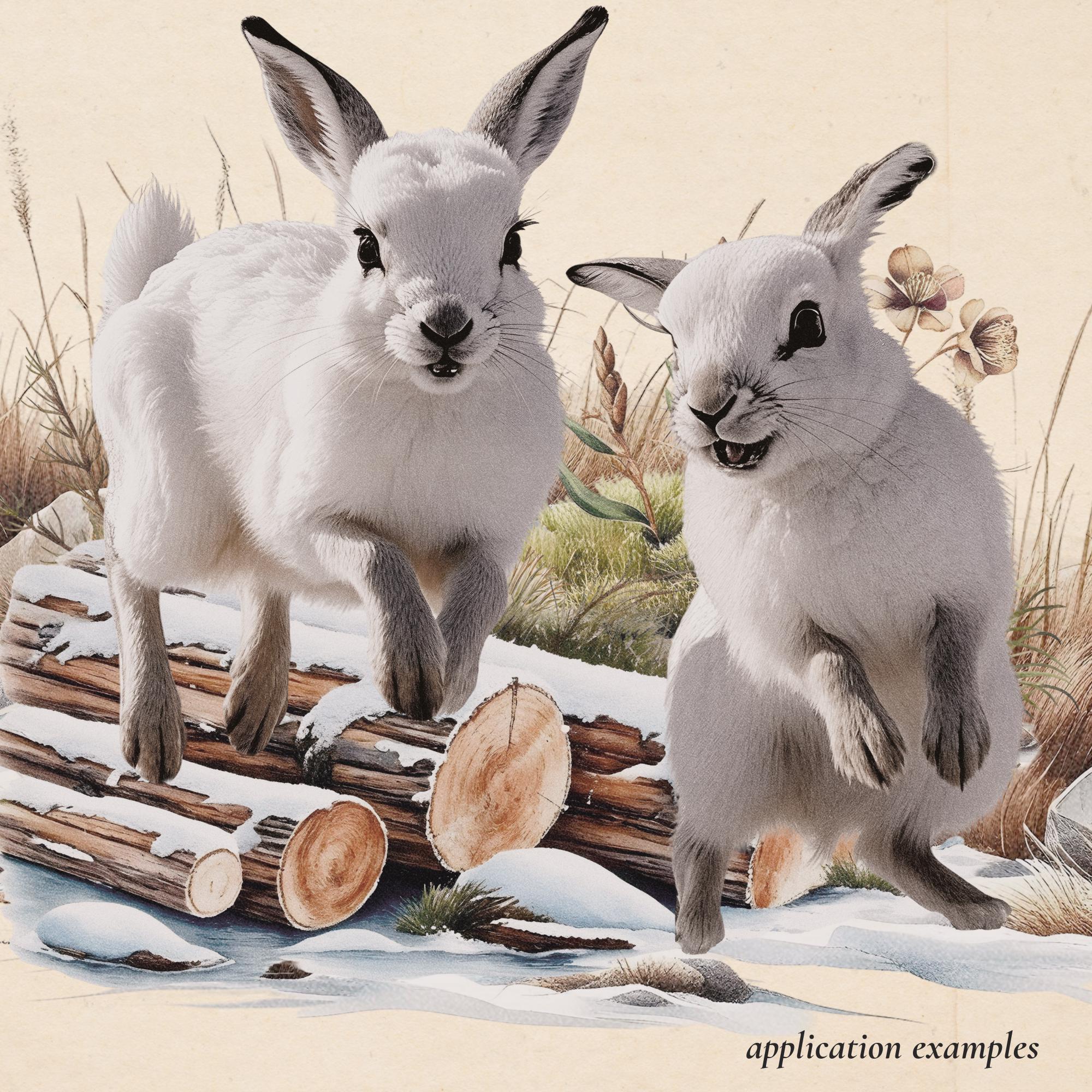 Vintage Arctic Hare Clipart: Tundra Landscape PNG Bundle (digital ...