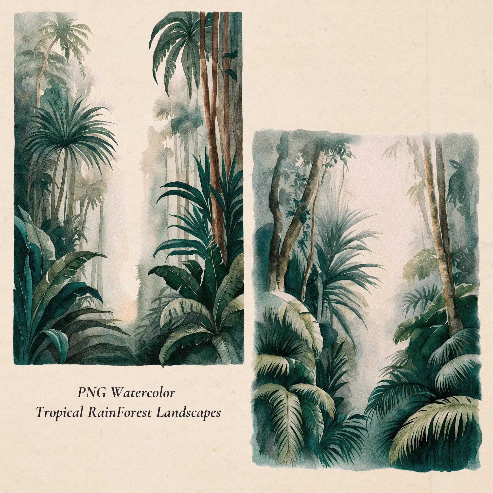 Tropical Rainforest Watercolor Landscapes: Misty Jungle Views (PNG) - Etsy