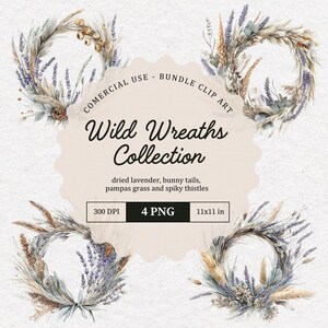 Wildflower Wreath Clipart Watercolor Floral Border Rustic Wedding Decor ...