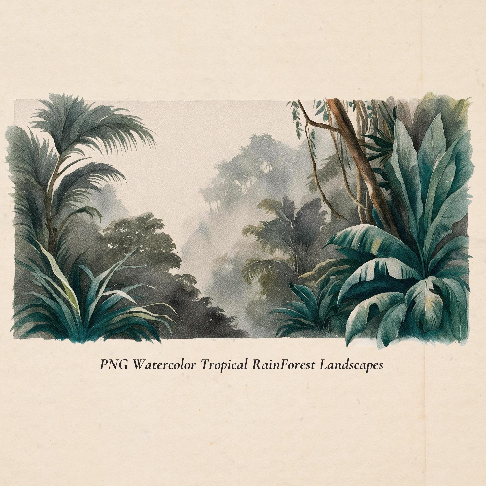 Tropical Rainforest Watercolor Landscapes: Misty Jungle Views (PNG) - Etsy