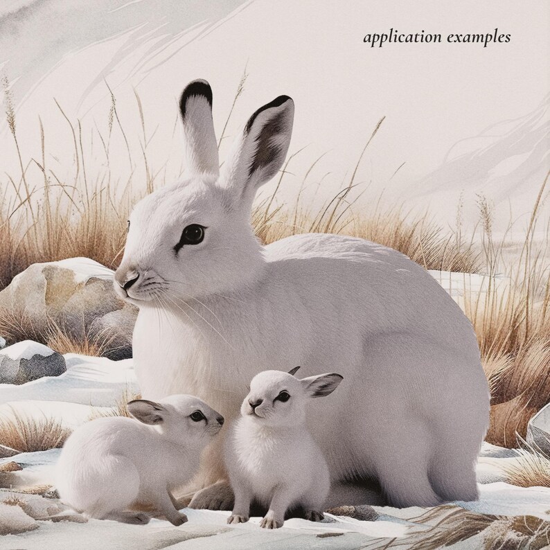 Vintage Arctic Hare Clipart: Tundra Landscape PNG Bundle (digital ...