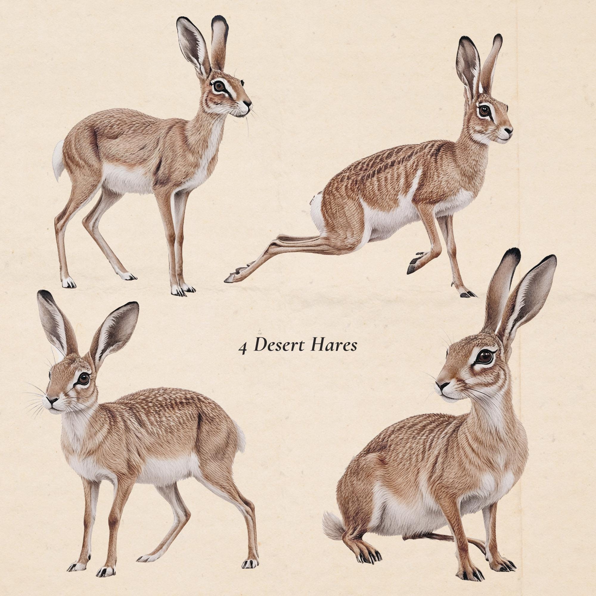 Vintage Desert Animals Clip Art Collection – Fennec Fox, Roadrunner ...