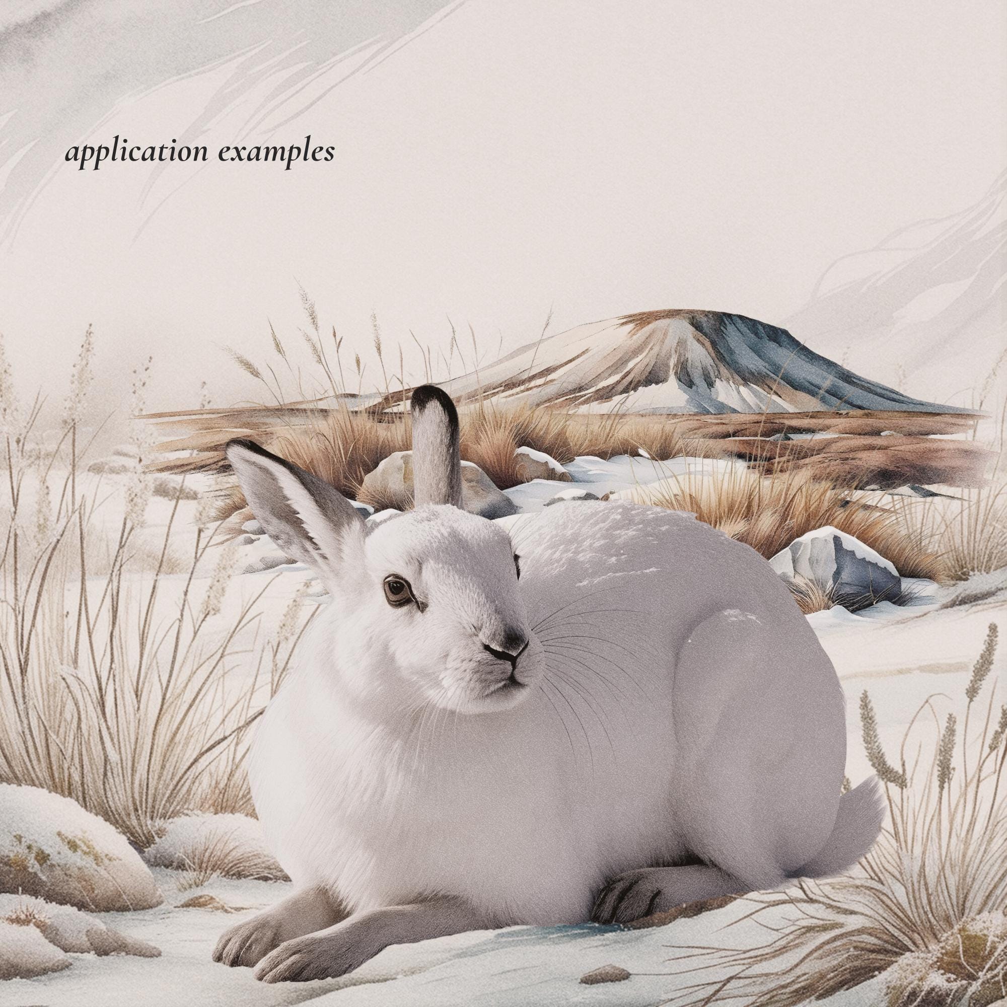 Vintage Arctic Hare Clipart: Tundra Landscape PNG Bundle (digital ...