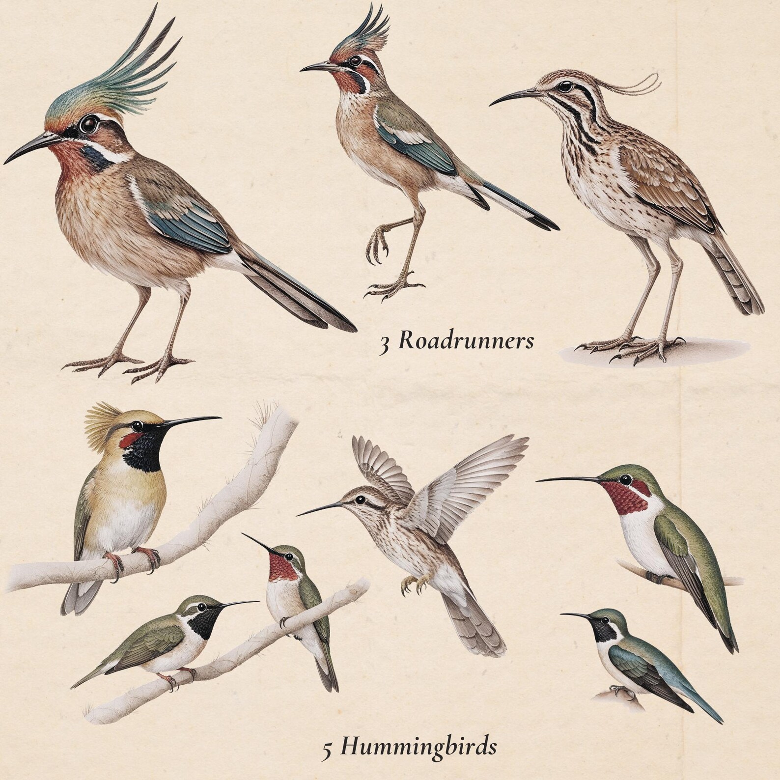 Vintage Desert Animals Clip Art Collection – Fennec Fox, Roadrunner ...