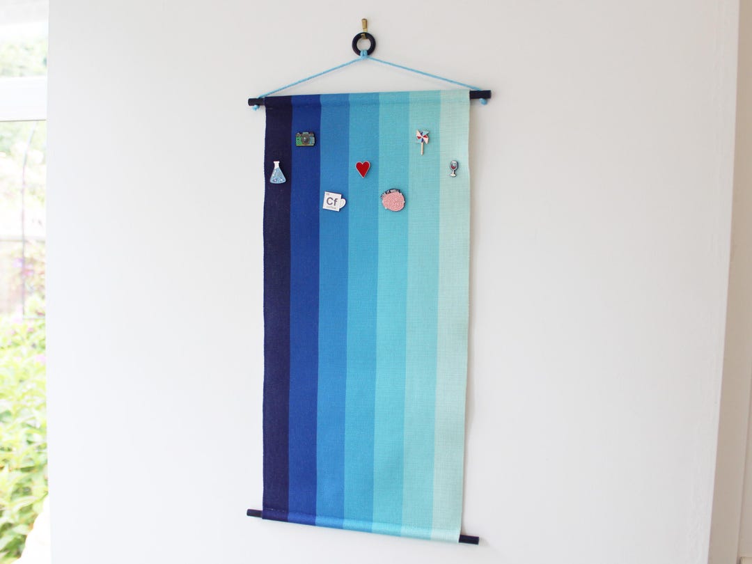 Long Blue Gradient Striped Pin Display Wall Hanging - Serene Blue Pin ...