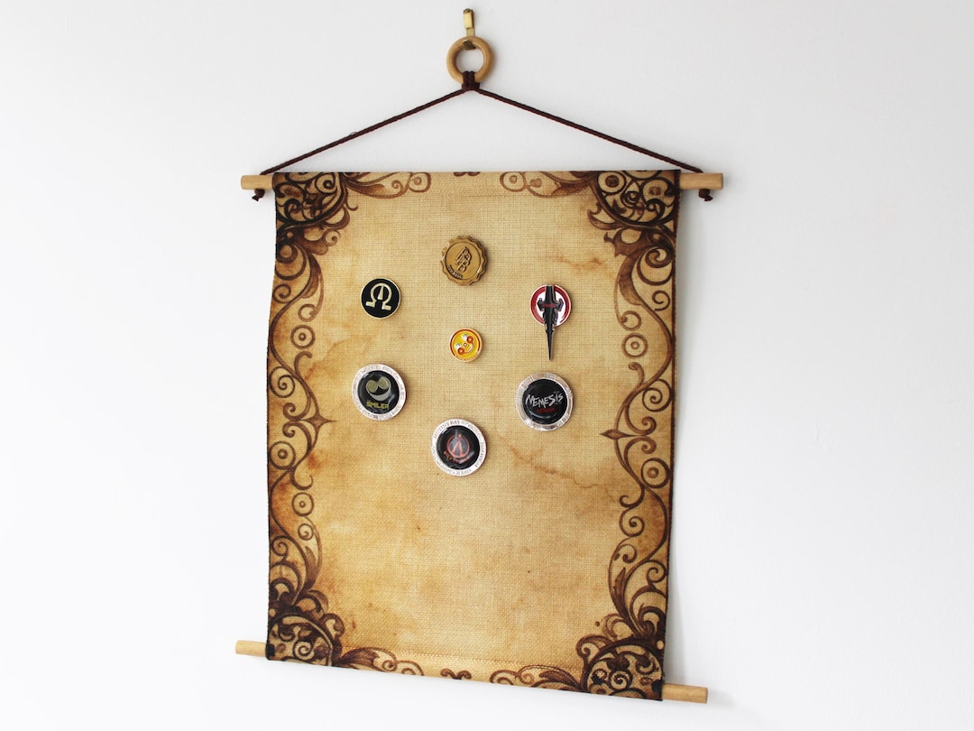 Aged Scroll Pin Banner - Fantasy Pin Display | Steampunk Fabric Pin ...