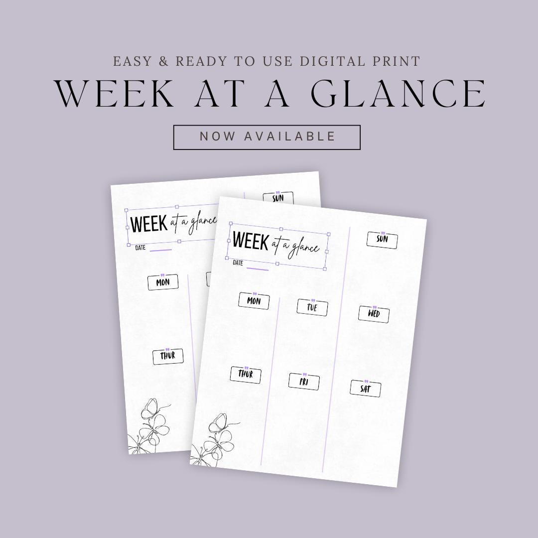 Week a Glance Planner Printable, Planner Print, Planner Printable ...