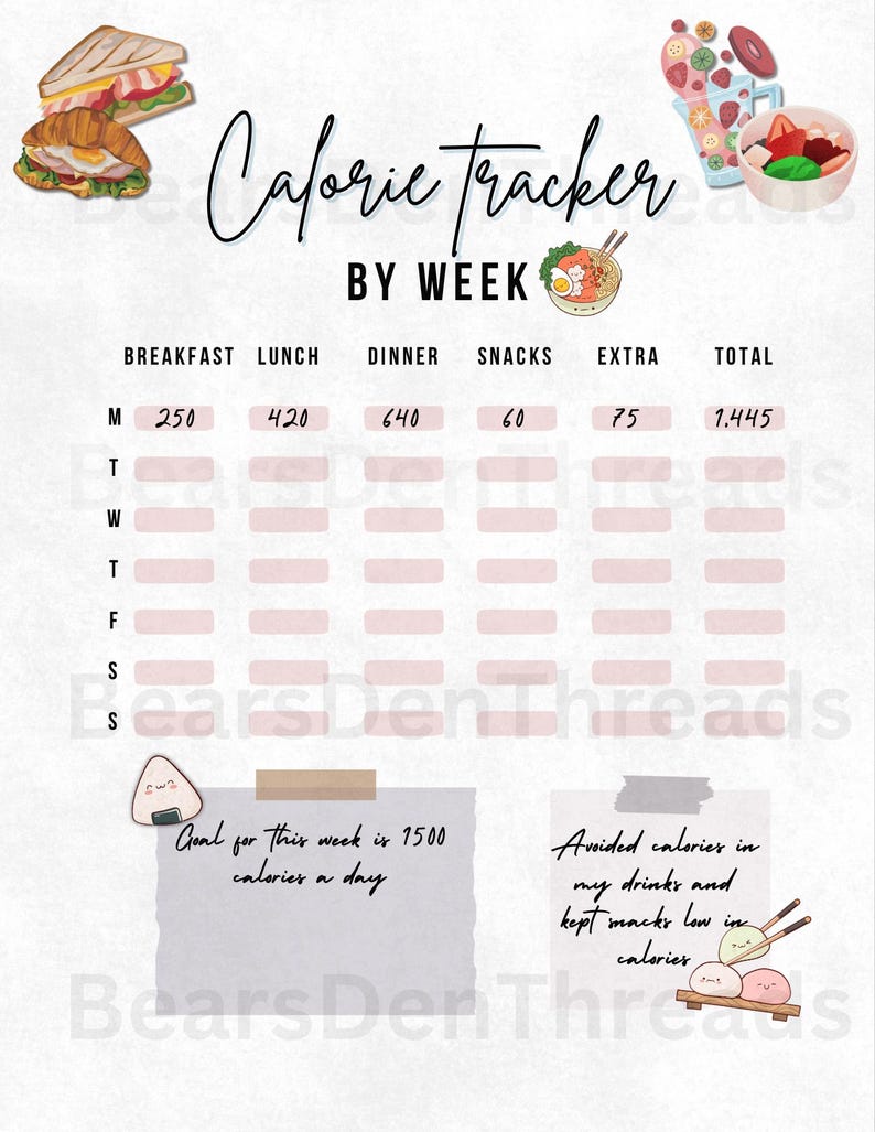 Weightloss Fitness Tracker Printables , Calorie Tracker , Calorie ...