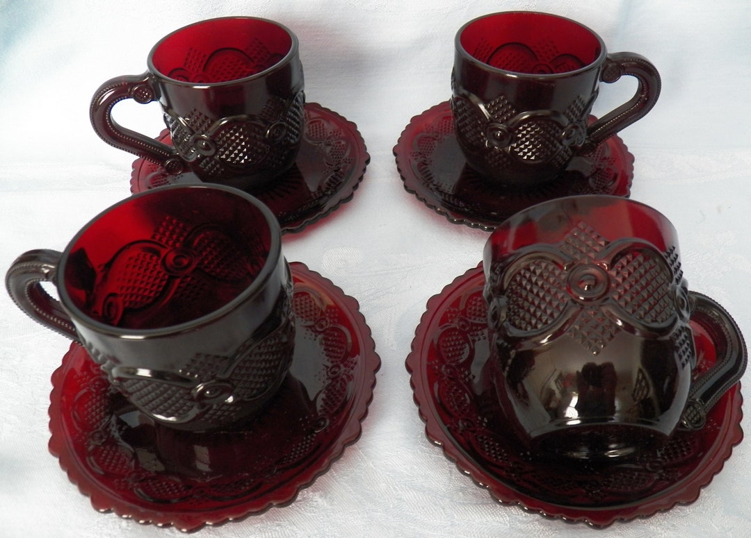 Vintage Avon Cape Cod Ruby Red Set of 4 Cups & Saucers - Etsy