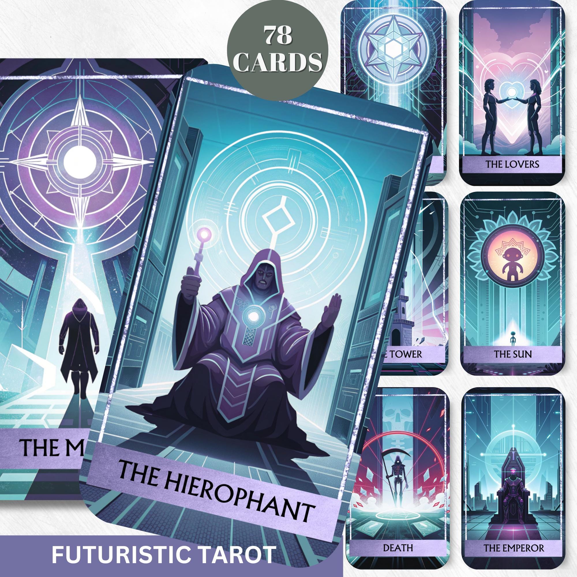 Futuristic Tarot Deck 78 Cards Digital Download Artistic Neon Tarot for ...