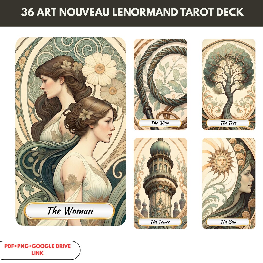 36 Lenormand Deck,art Nouveau Tarot, Printable Tarot Deck Design ...