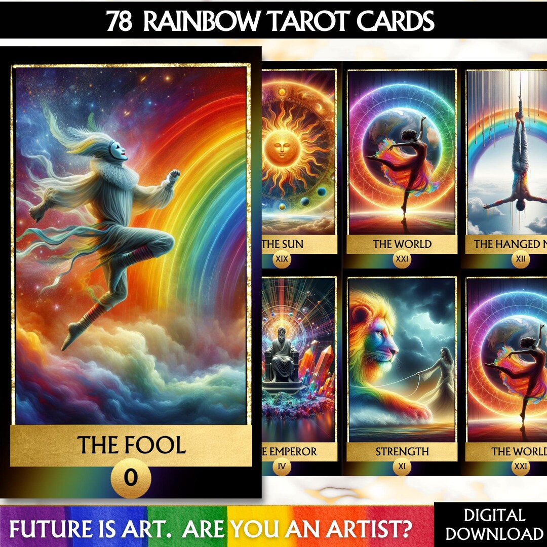 Rainbow Tarot Cards Deck Black Tarot Prints Digital Tarot Deck ...