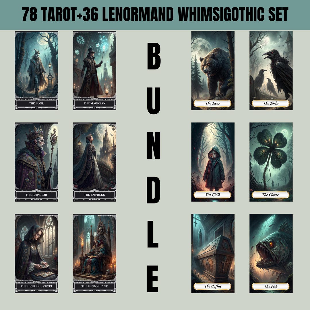 Tarot Bundle Printable, 78 Tarot Cards Set PNG PDF, Tarot & Lenormand ...