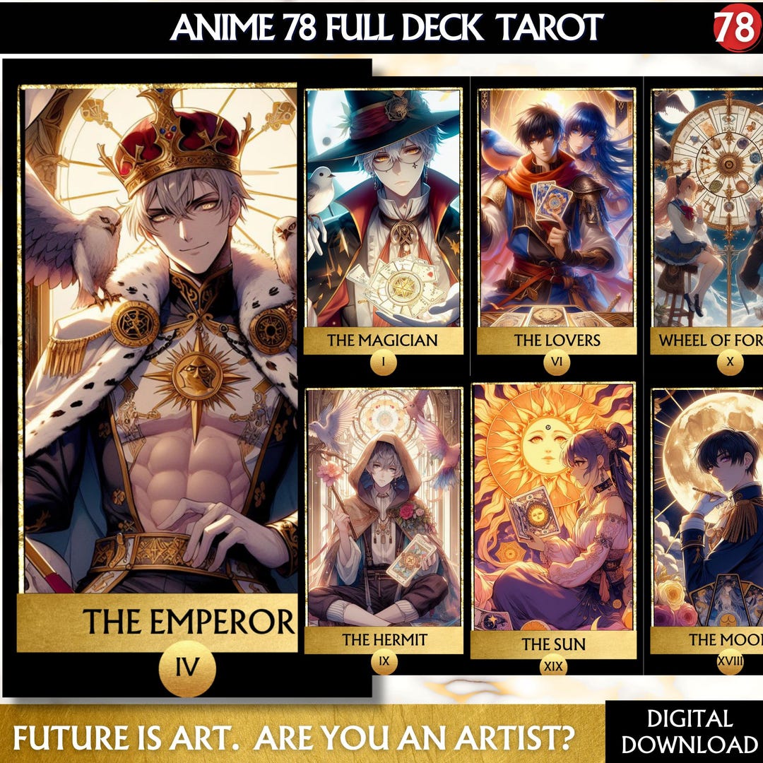 Digital Anime Tarot Cards Deck Black Tarot Prints Digital Tarot Deck ...