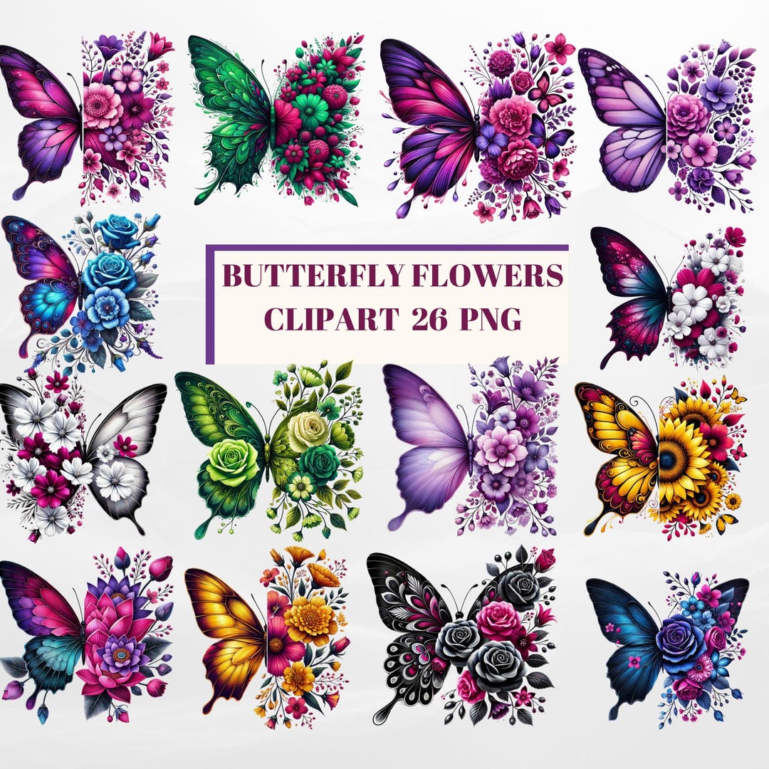Digital Butterfly Clipart Butterfly Flowers Printable Butterfly Flowers ...