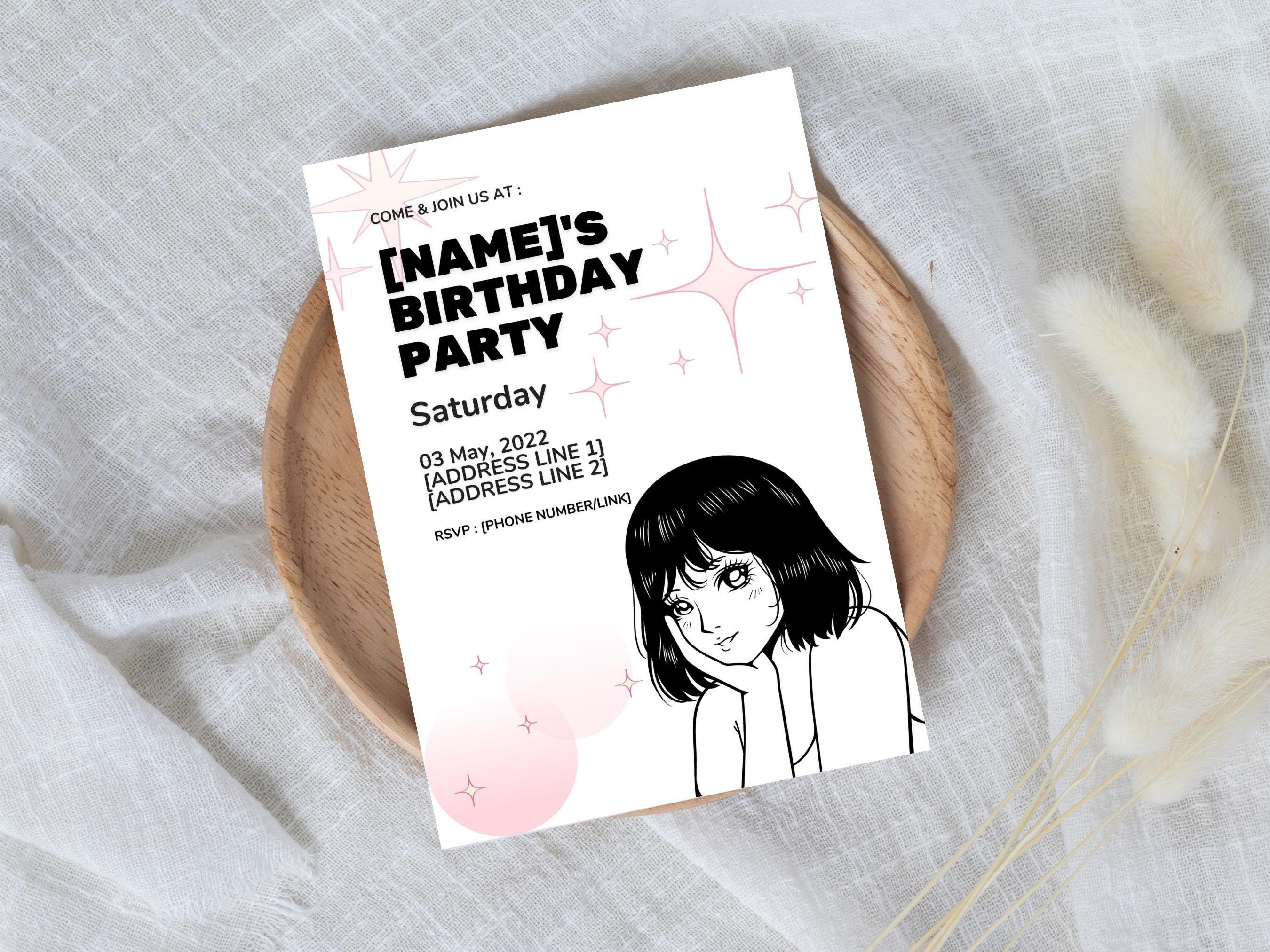 Editable Anime Girl Birthday Invitation Printable Invite Template ...