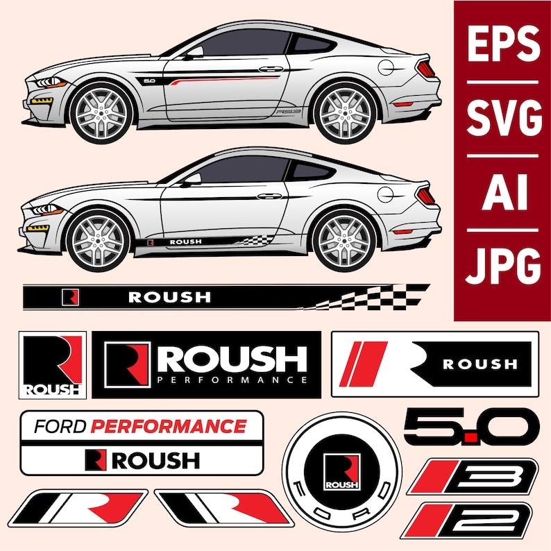 Ford Mustang 6 Gen SVG Bundle. American Muscle Car. ROUSH Performance Door Body Fender Racing ...