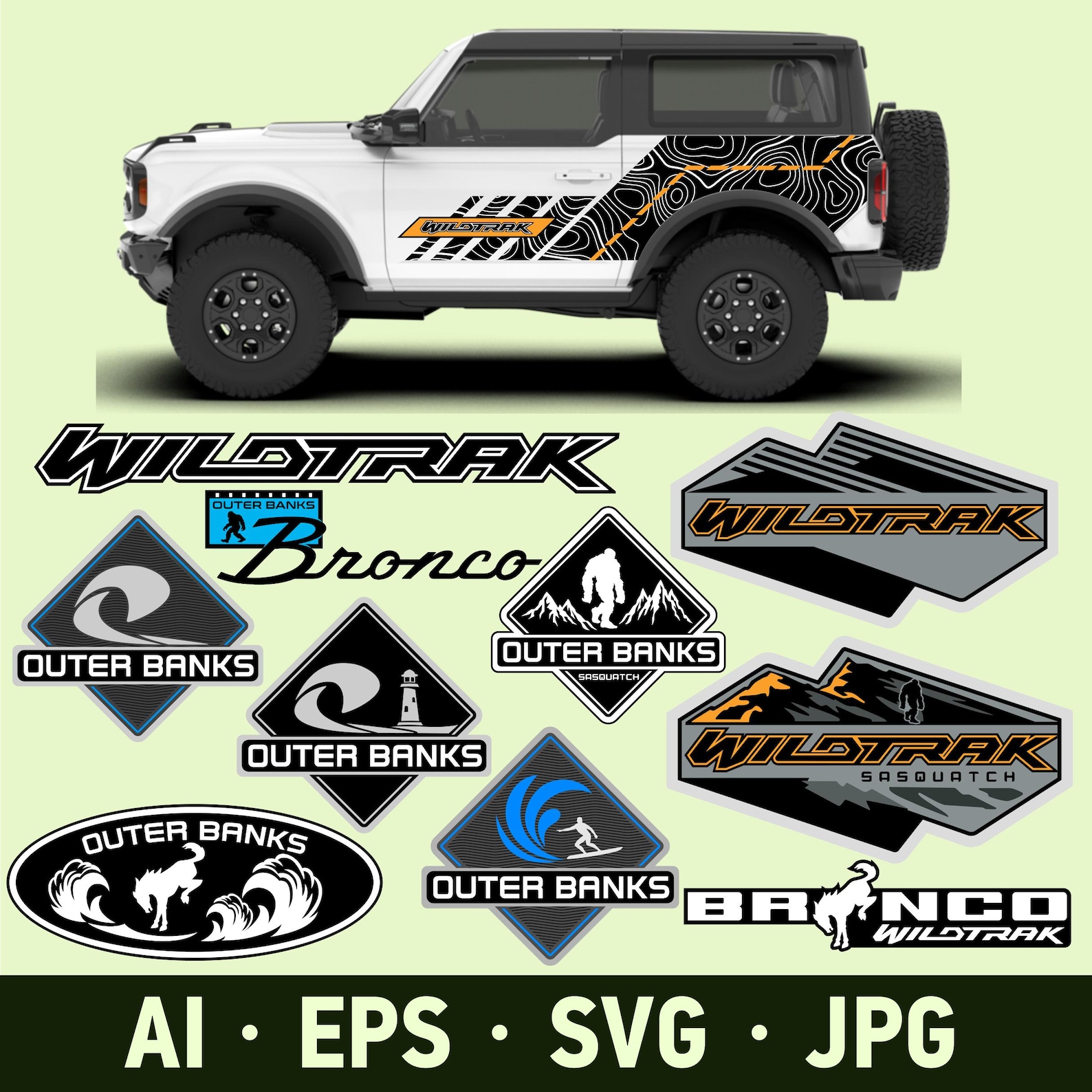 Ford Bronco Body Side Door Stripe Decals SVG Bundle. Wildtrak, Outer ...